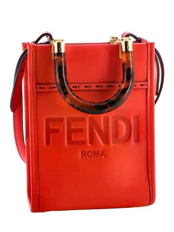 Fendi Sunshine Shopper Mini Tote Leather Crossbody Bag - Red
