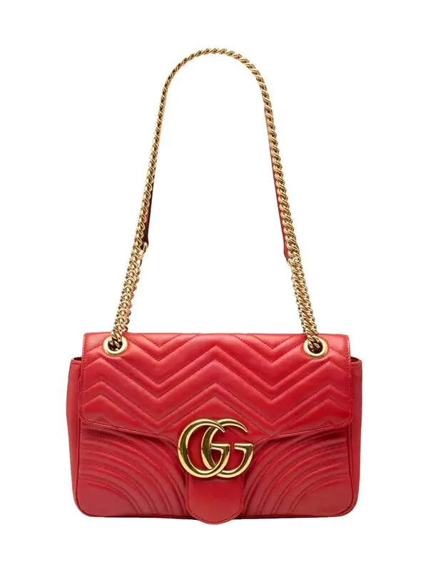 Gucci Large Gg Marmont Matelassé Leather Shoulder Bag - Red