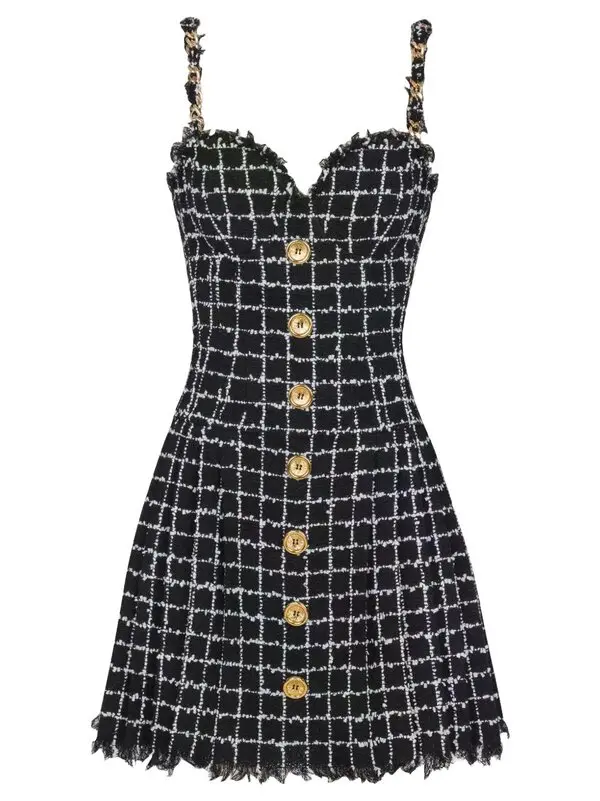 Balmain Chain-strap Tweed Dress - Black