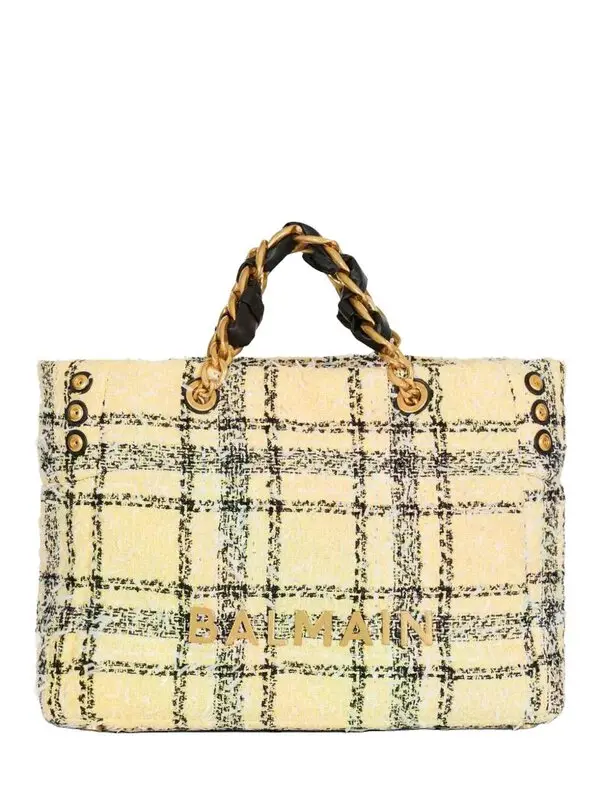 Balmain 1945 Plaid-pattern Tote Bag - Yellow