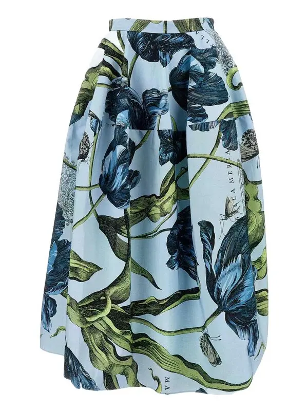 Erdem Tulip-print Midi Skirt - Blue