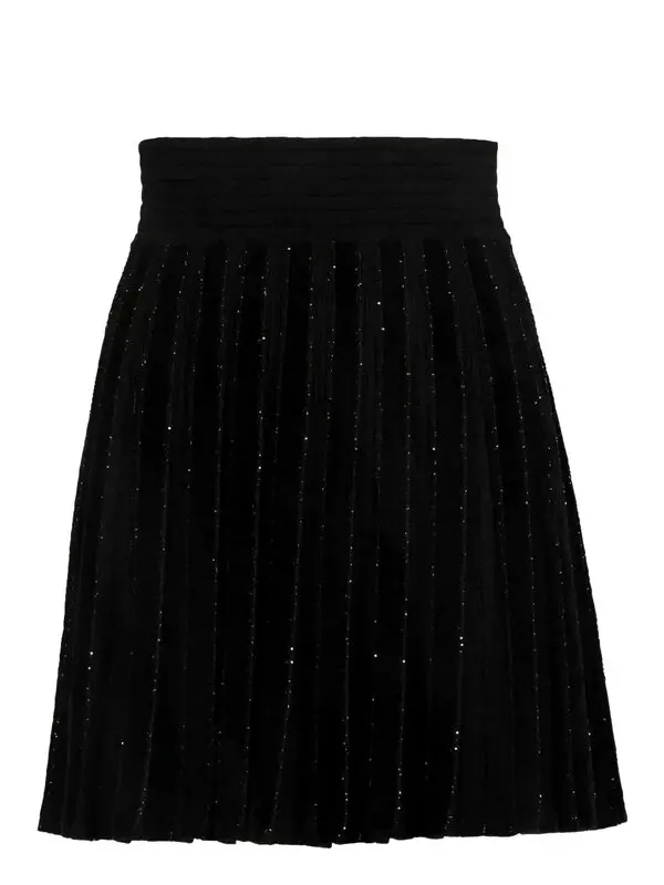 Balmain Pleated Glitter Mini Skirt - Black