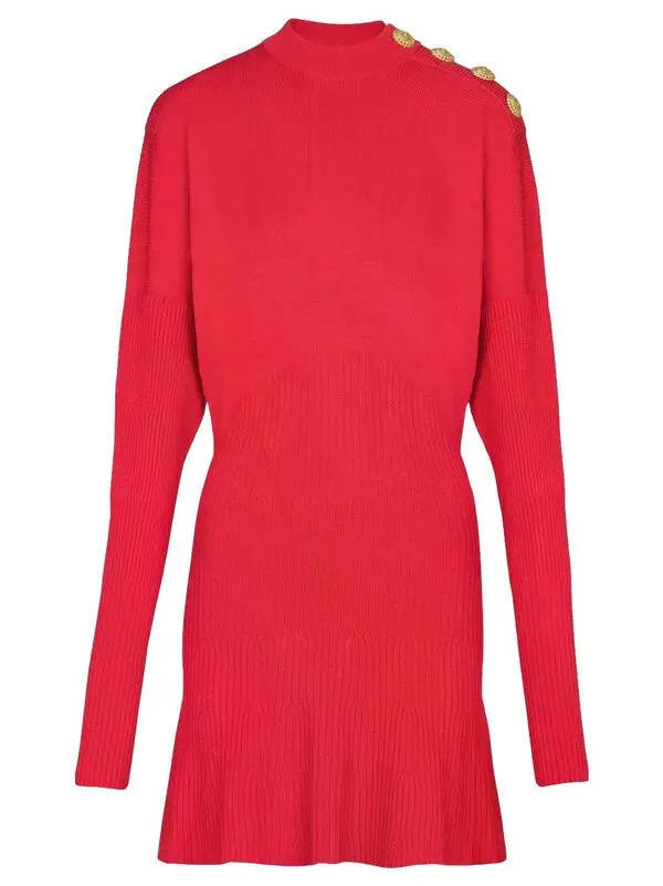 Balmain Button-embellished Knit Dress - Pink