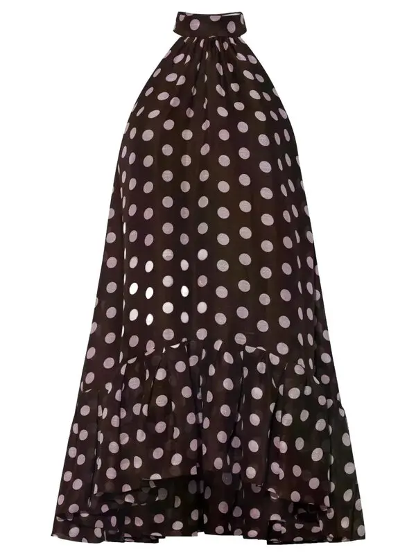 Cara Cara Polka-dot Ruffled Mini Dress - Brown