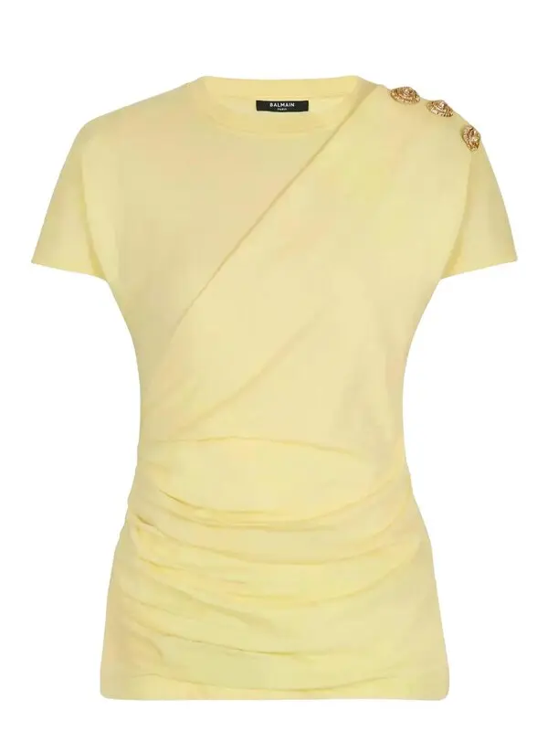 Balmain Draped-detail T-shirt - Yellow