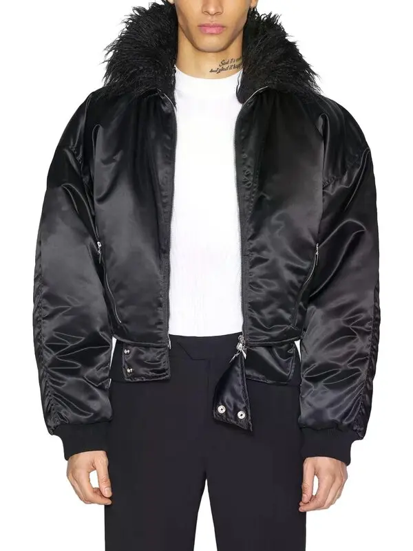 MUGLER Fur Collar Bomber Jacket - Black