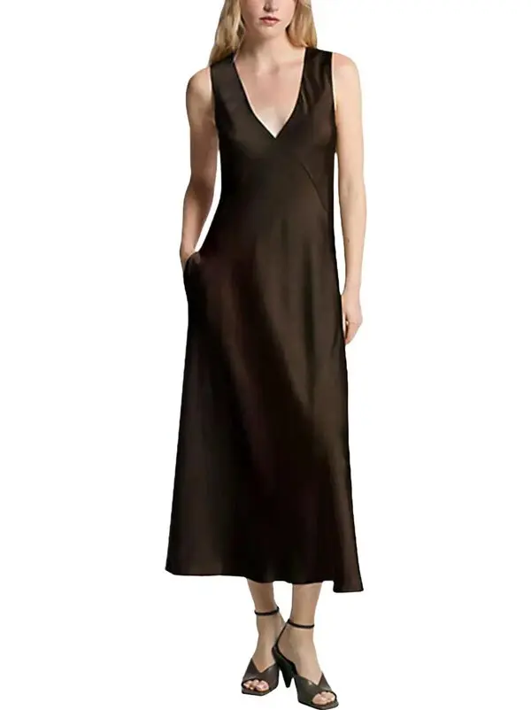 Michael Kors V-neck Midi Dress With Pockets - Brown