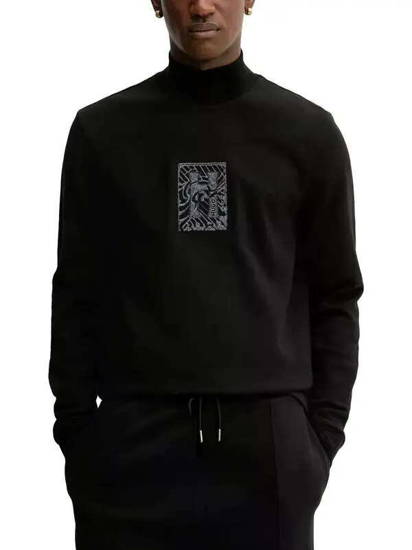 Hugo Embroidered Roll-neck Sweater - Black