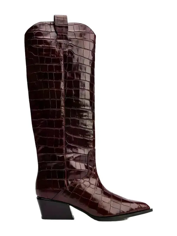 POEVE 50mm Macy Crocodile-embossed Boots - Red