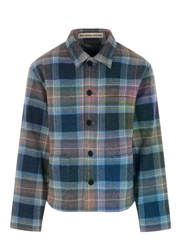 META CAMPANIA COLLECTIVE Check Wool Jacket - Blue