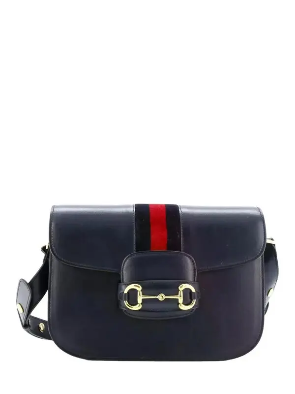 Gucci Horsebit 1955 Leather With Web Velvet Detail Small Shoulder Bag - Blue