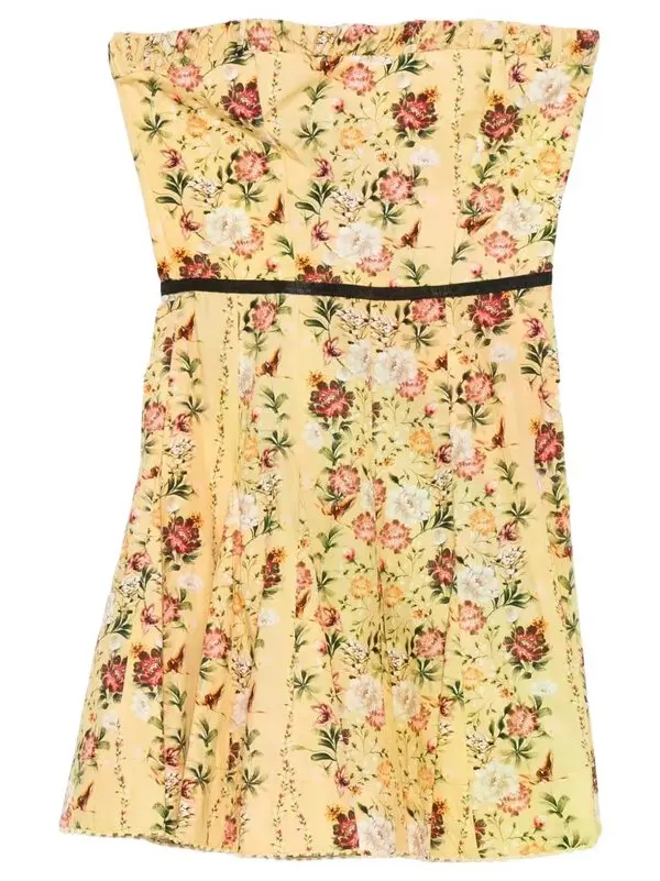 Agua Bendita Floral Strapless Mini Dress - Yellow