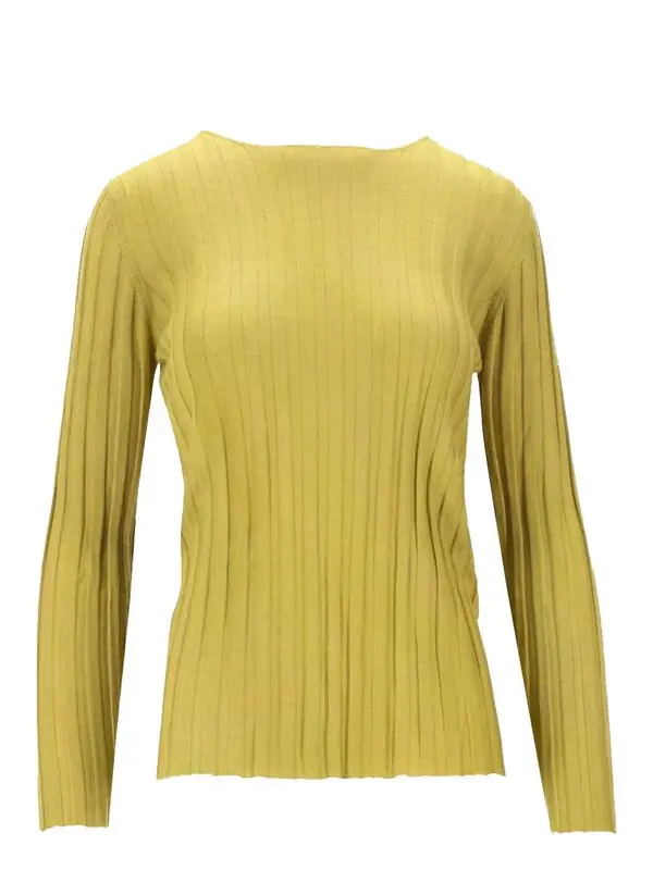LA ROSE Ribbed Knit Crew-neck Sweater - Yellow