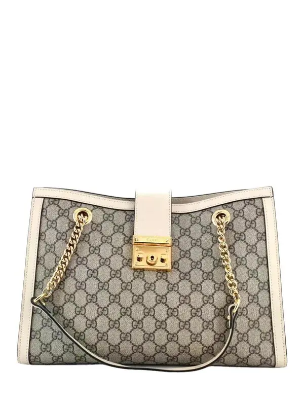 Gucci Padlock Chain Gg Coated Canvas Medium Tote Bag - Brown