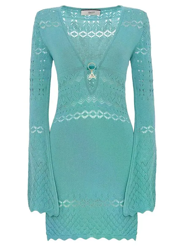 AKEP Bell-sleeve Knitted Dress - Blue