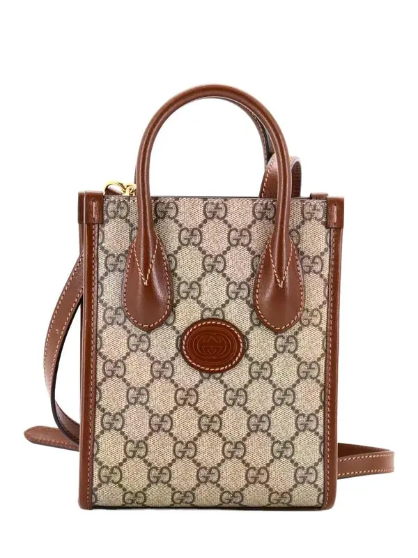 Gucci Interlocking G Patch Gg Coated Canvas Mini Satchel - Brown
