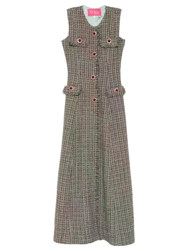 MIAU BY CLARA ROTESCU Embellished Tweed Maxi Dress - Brown