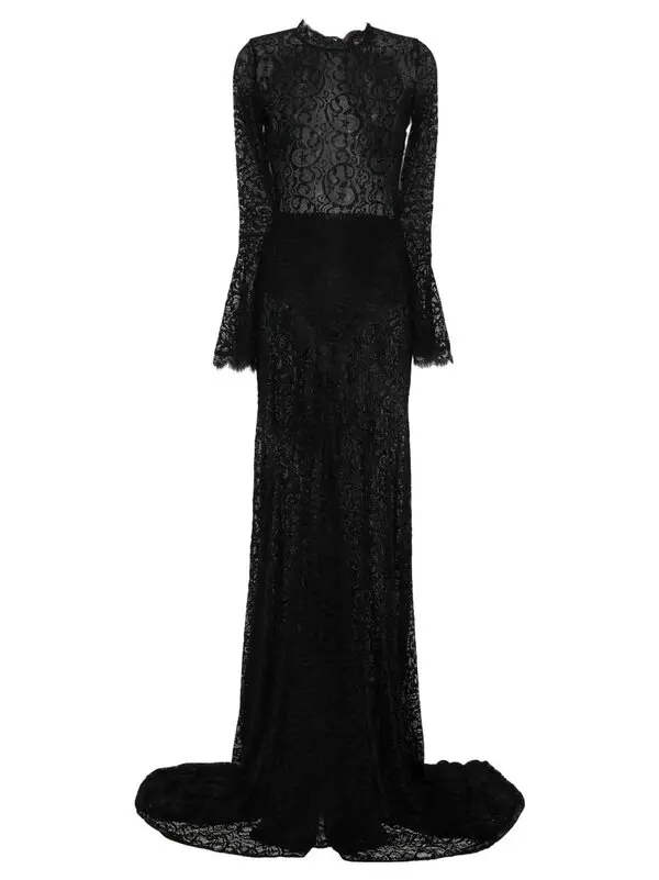MIAU BY CLARA ROTESCU Lace Maxi Dress With Flared Sleeves - Black