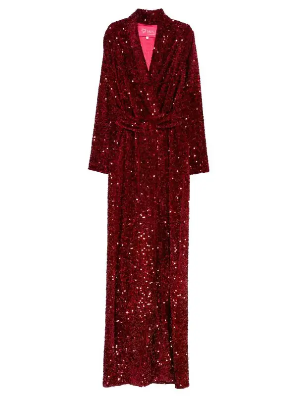 MIAU BY CLARA ROTESCU Sequin Tie Maxi Dress - Red