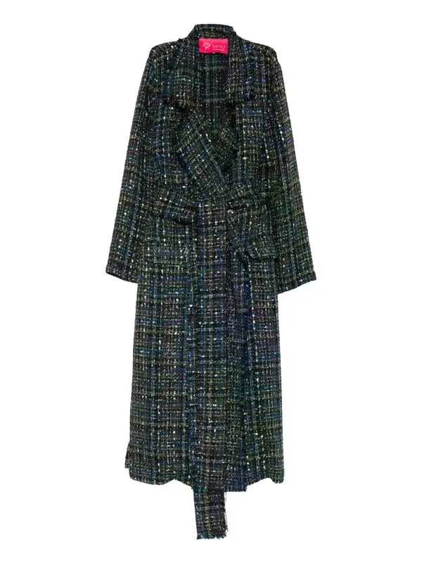 MIAU BY CLARA ROTESCU Ruffled Tweed Coat - Blue