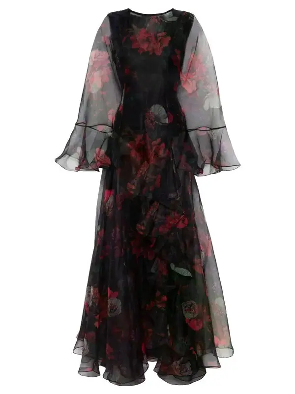 MIAU BY CLARA ROTESCU Floral Maxi Dress - Black