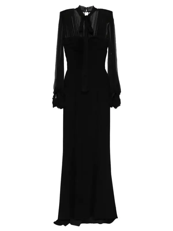 SILK LOVE & LACE Margot Long-sleeve Maxi Dress - Black