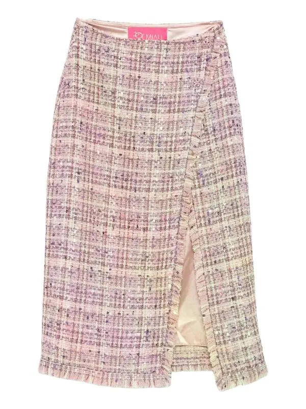 MIAU BY CLARA ROTESCU Sandi Frayed Slit Midi Skirt - Pink
