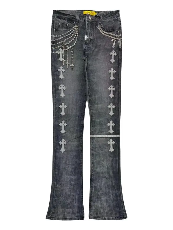 GUAPI Heavens Rosary Crosses Vault Jeans - Grey