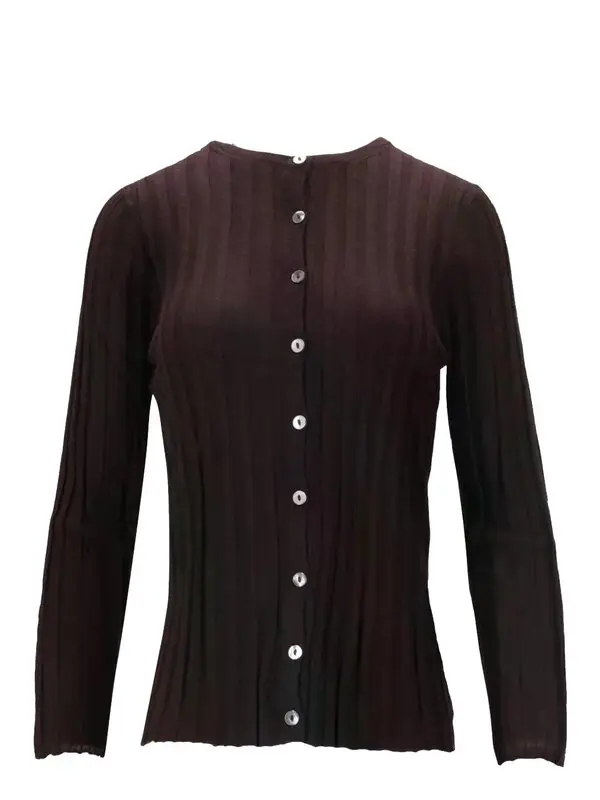 LA ROSE Ribbed Button Cardigan - Brown