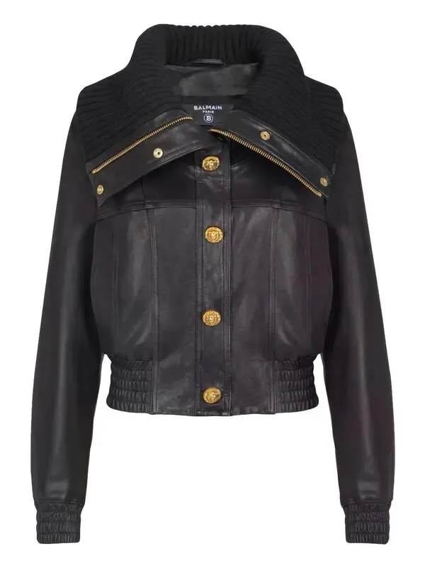 Balmain Button Jacket With Knit-collar - Black