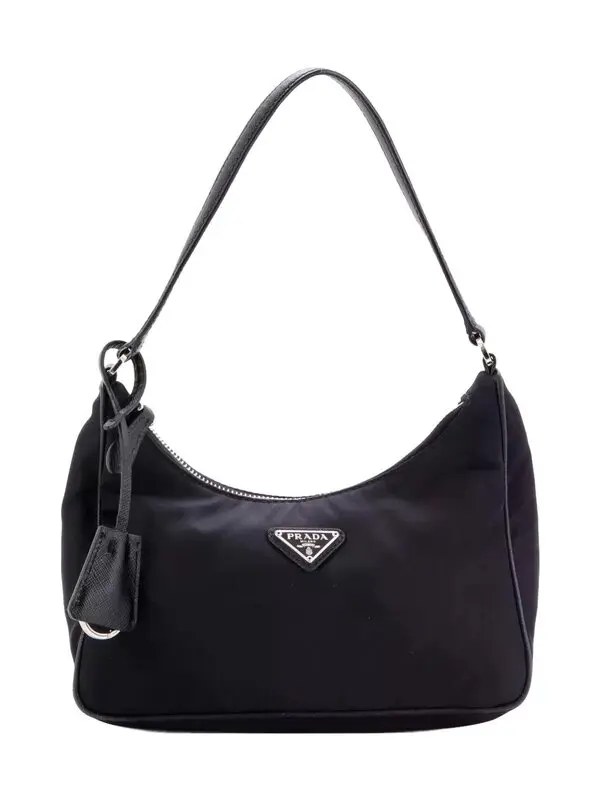 Prada Re-edition 2005 Tessuto Mini Hobo Bag With Saffiano Leather - Black