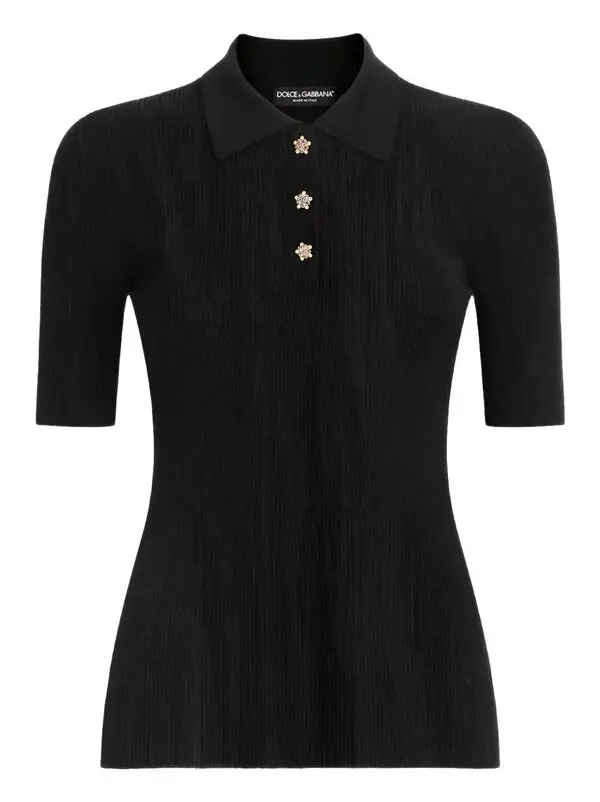 Dolce & Gabbana Ribbed Polo Top - Black