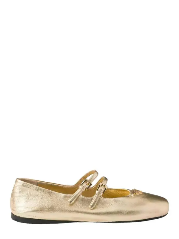 Prada Logo Strapped Ballet Flats - Gold