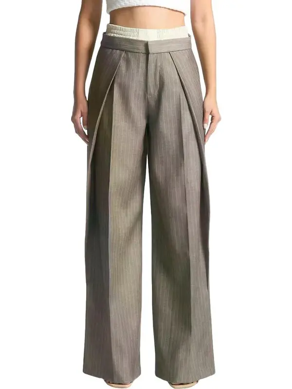 Manière De Voir Pinstripe Trousers With Satin Waistband - Brown