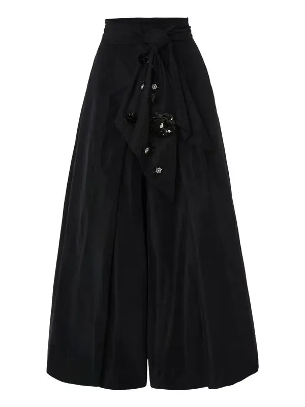 PSOPHIA Floral-appliqué Wide-leg Culottes - Black