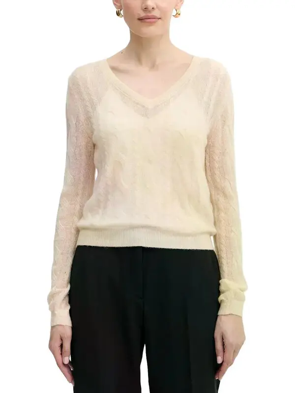 Guess V-neck Cable-knit Jumper - Neutrals