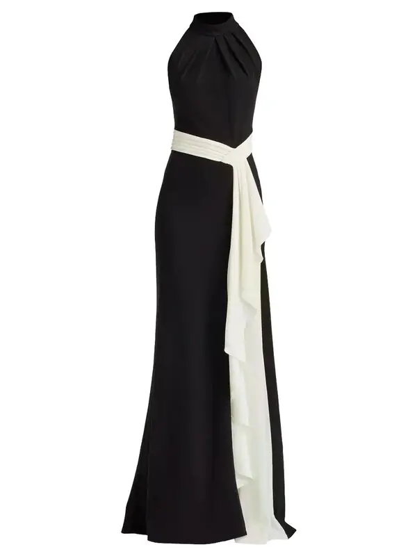 Tadashi Shoji Halterneck Draped Gown - Black