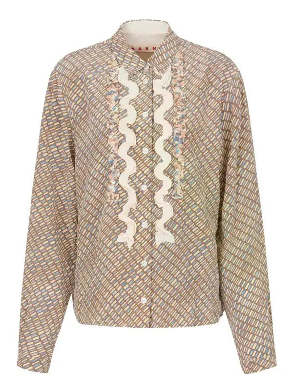 Marni Printed Ruffled Shirt - Brown