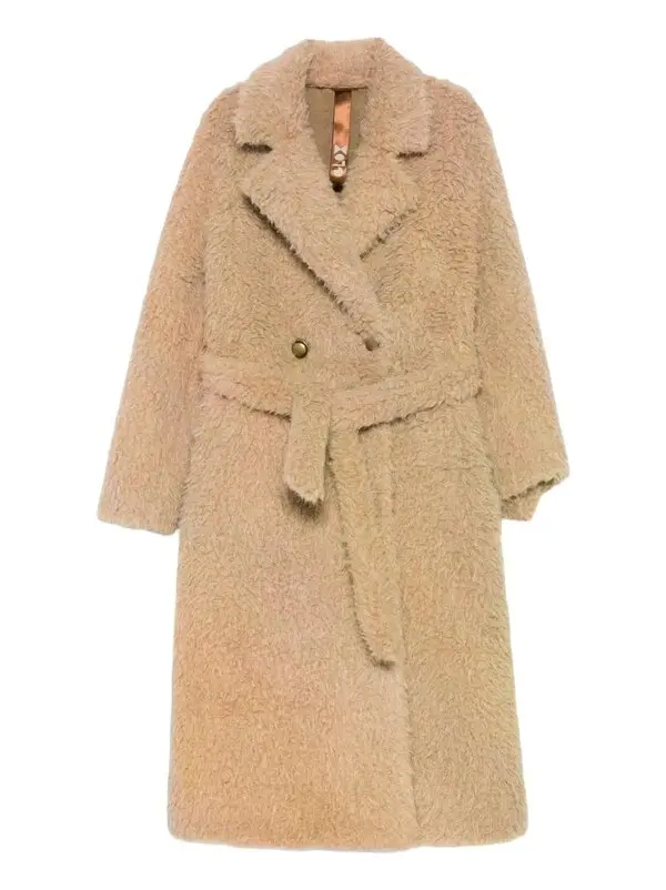GLOX Double-breasted Belted Coat - Neutrals