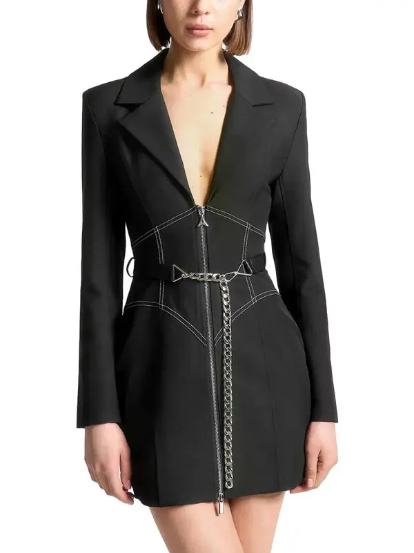 Manière De Voir Contrast-stitch Blazer Dress With Chain Detail - Black