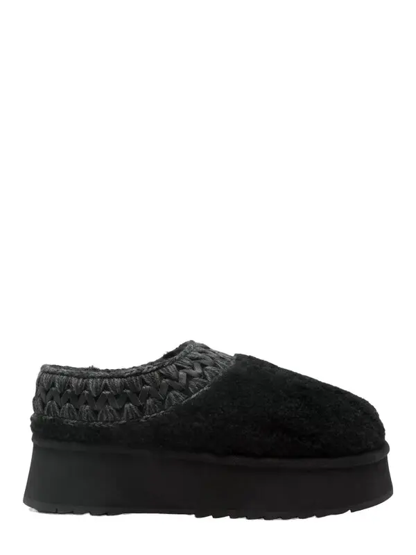 Mou Woven Shearling Clogs - Black