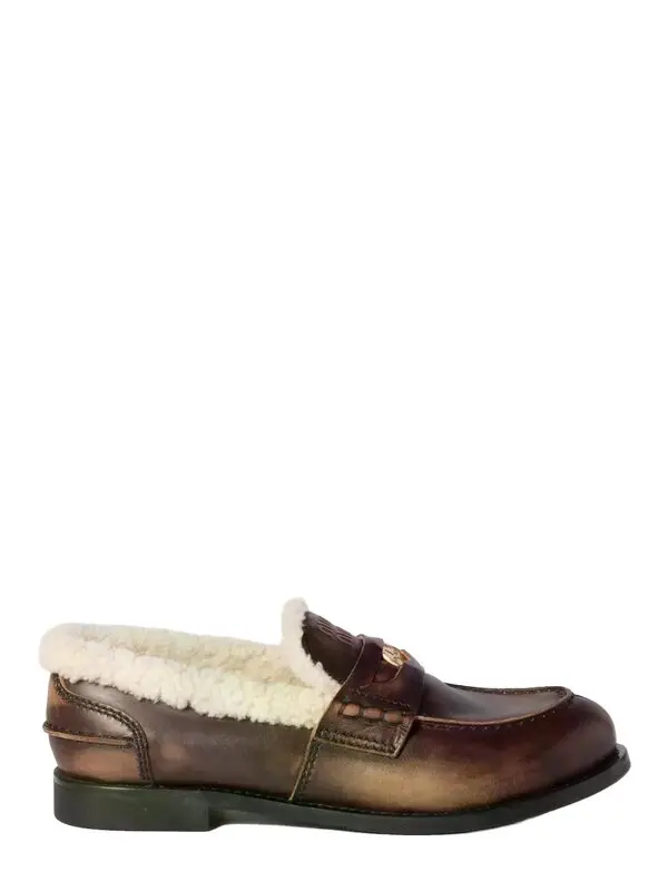 Miu Miu Saddle-strap Leather Loafers - Brown
