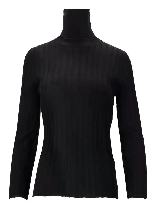 LA ROSE High-neck Ribbed Knit Top - Black