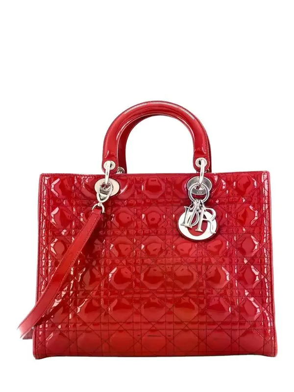 Dior Lady Large Satchel Cannage Quilt Patent - Red
