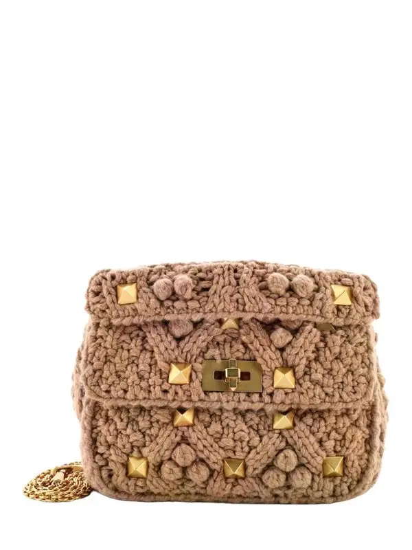 Valentino Garavani Roman Stud Quilted Knit Flap Bag - Brown