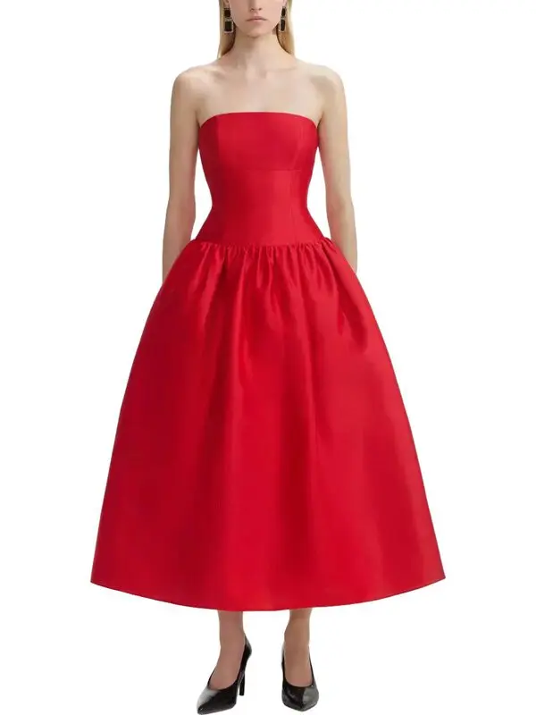 SELF-PORTRAIT Strapless Midi Dress - Red