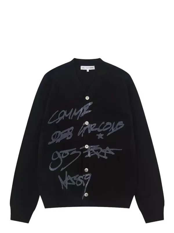 Comme Des Garçons X Asap Nast Script V-neck Cardigan - Black