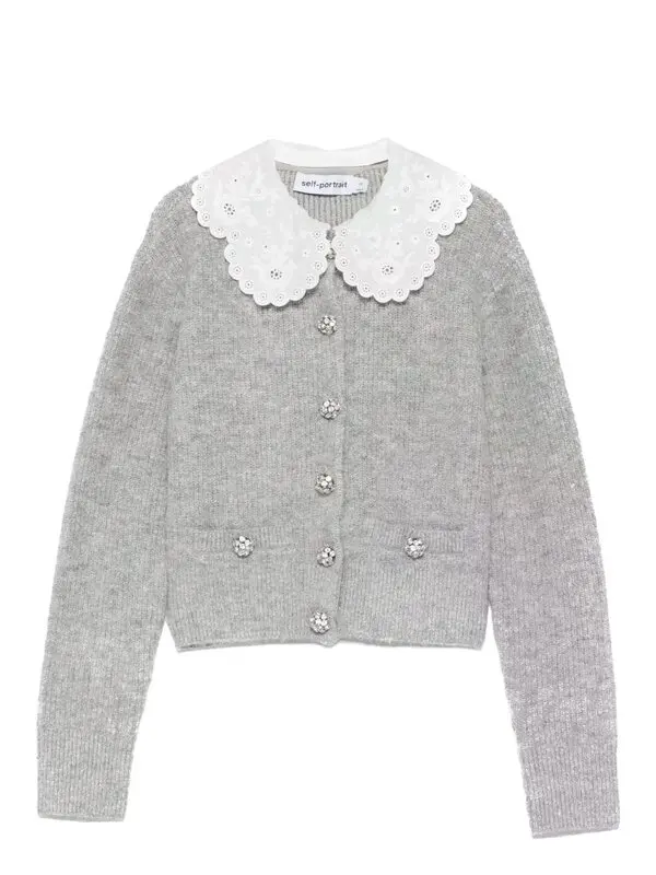 SELF-PORTRAIT Embellished Knit Cardigan - Grey