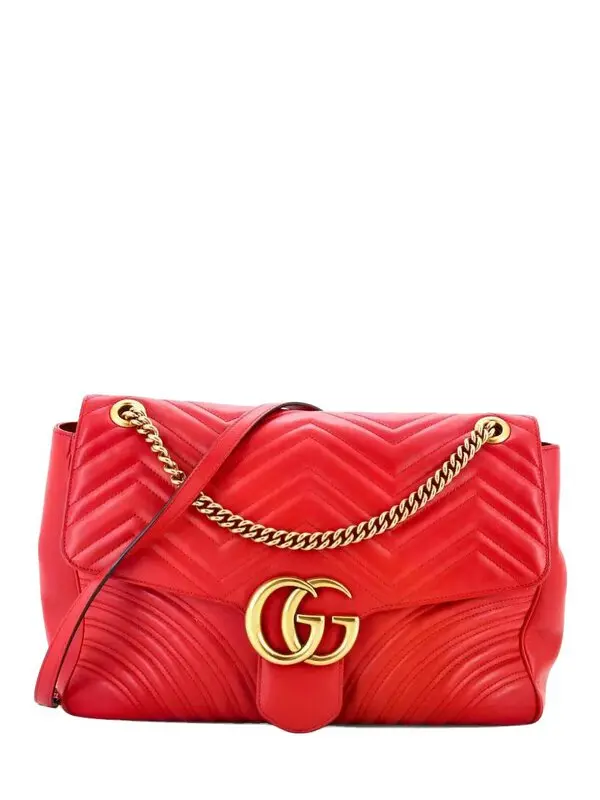 Gucci Gg Marmont Flap Shoulder Bag Matelassé Leather Large - Red