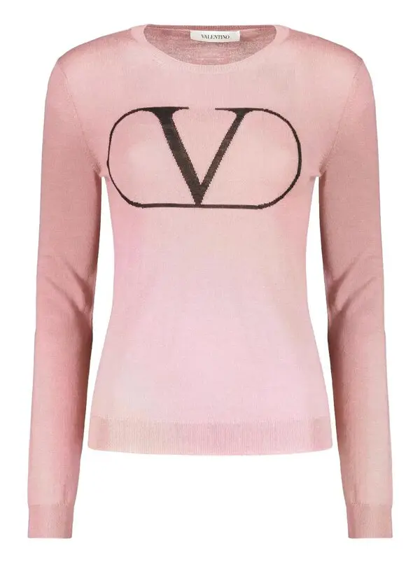 Valentino Garavani Logo-detail Ribbed Sweater - Pink